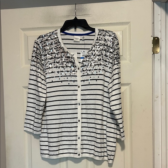 Rafaella | Sweaters | Rafaella Striped Button Down Sweater Size Xl ...